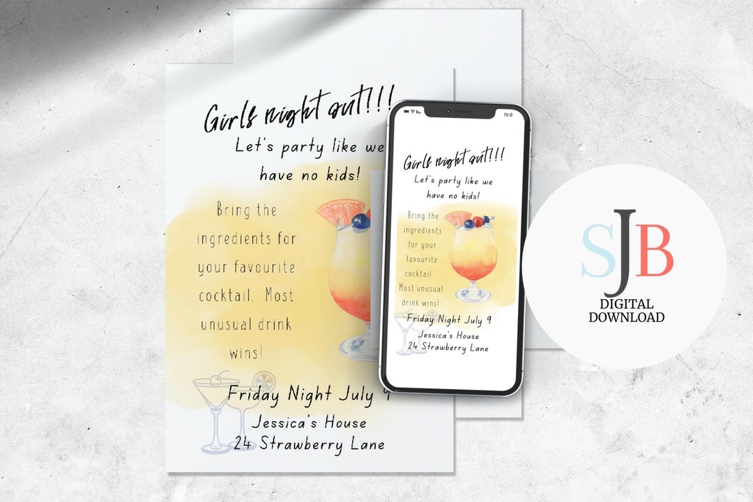 Girls Night Out Invitation Template, Women Cocktails Party, Editable ...