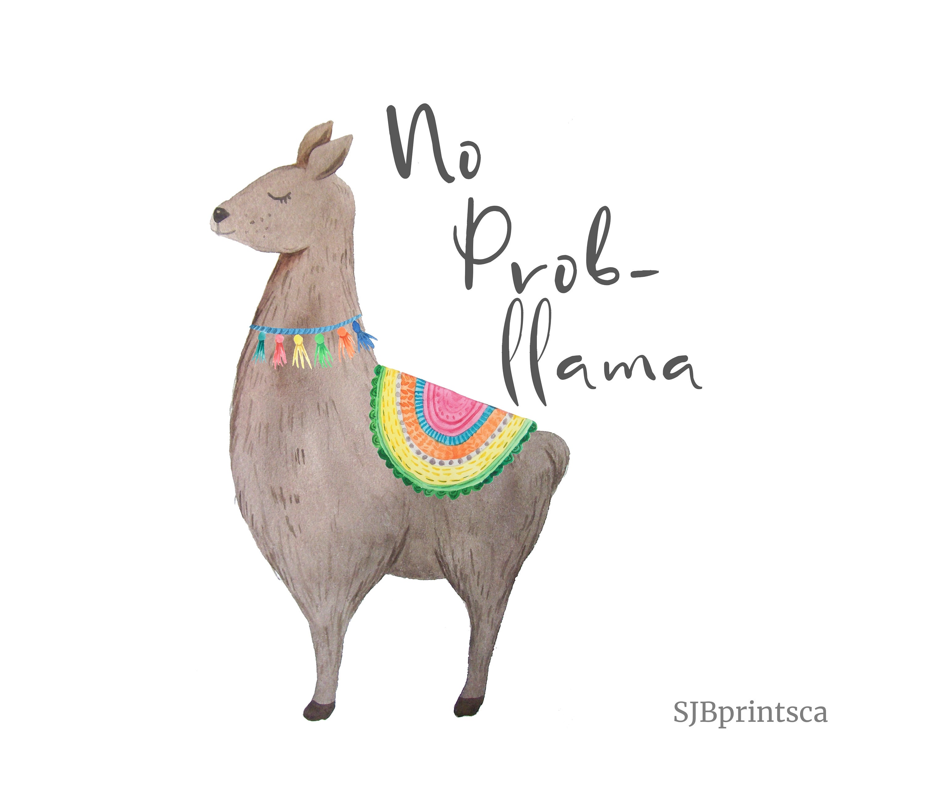No Prob-llama Printable Wall Art, Instant Digital Download, Cute Animal ...