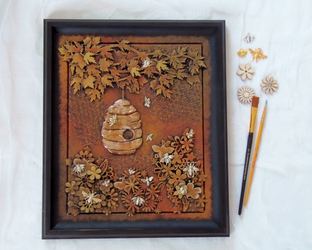 Beehive Garden, Original 3D Mixed Media & Acrylic Canvas Panel, 8x10 - Etsy