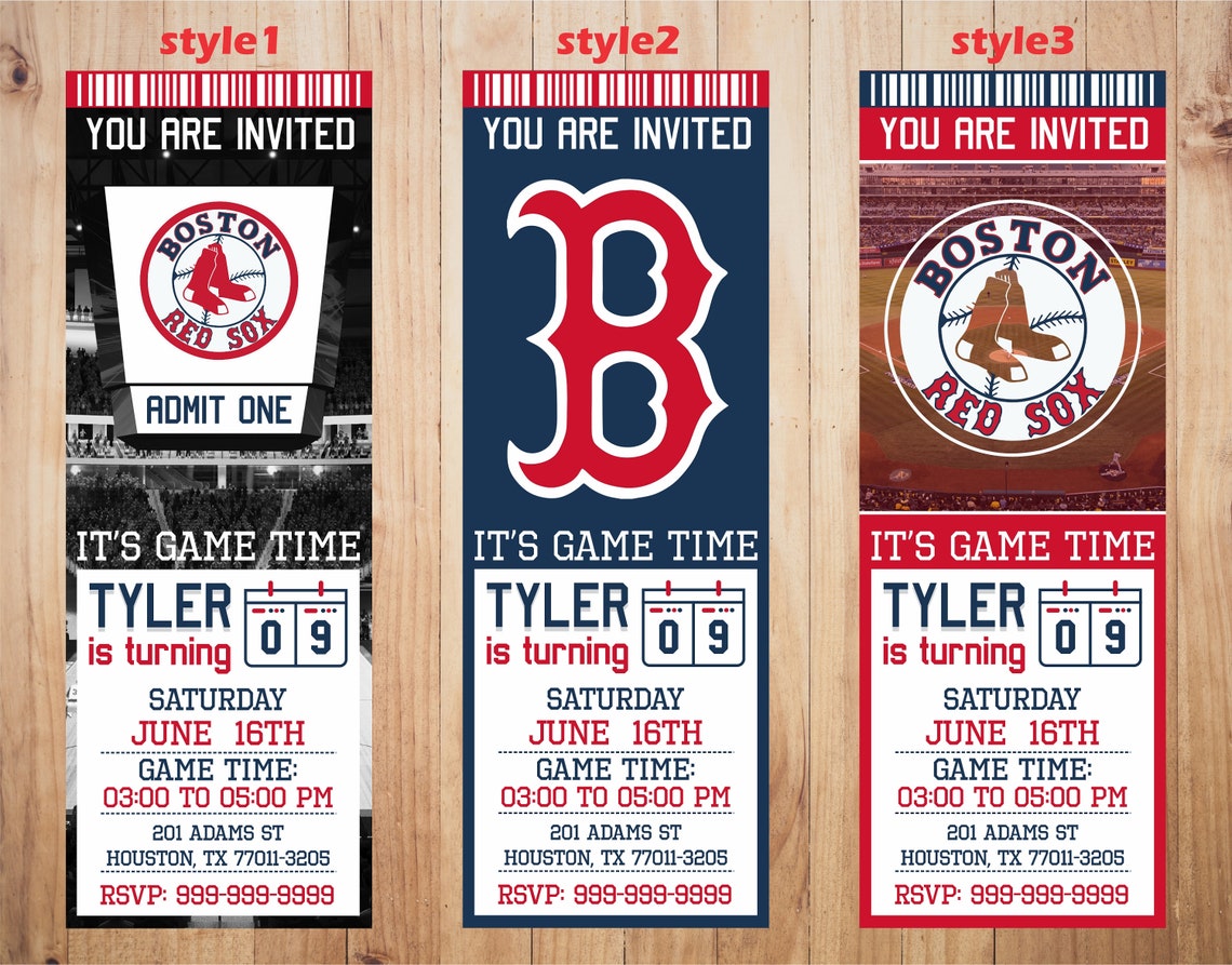 Boston Red Sox Invitation Red Sox Birthday Invitations Etsy