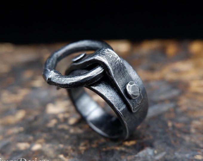 Hand Forged Black Iron Ring, Industrial Brutalist Style Massive Men's ...