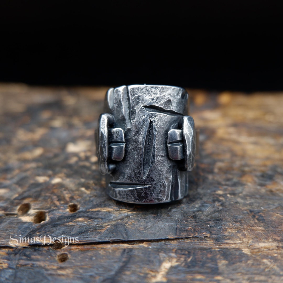 Unique Massive Hand Forged Iron Ring With Rivets, Hammered Iron Ring ...