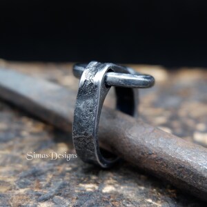 Hand Forged Iron Ring, Hammered Black Iron Ring for Women, Iron Wedding ...