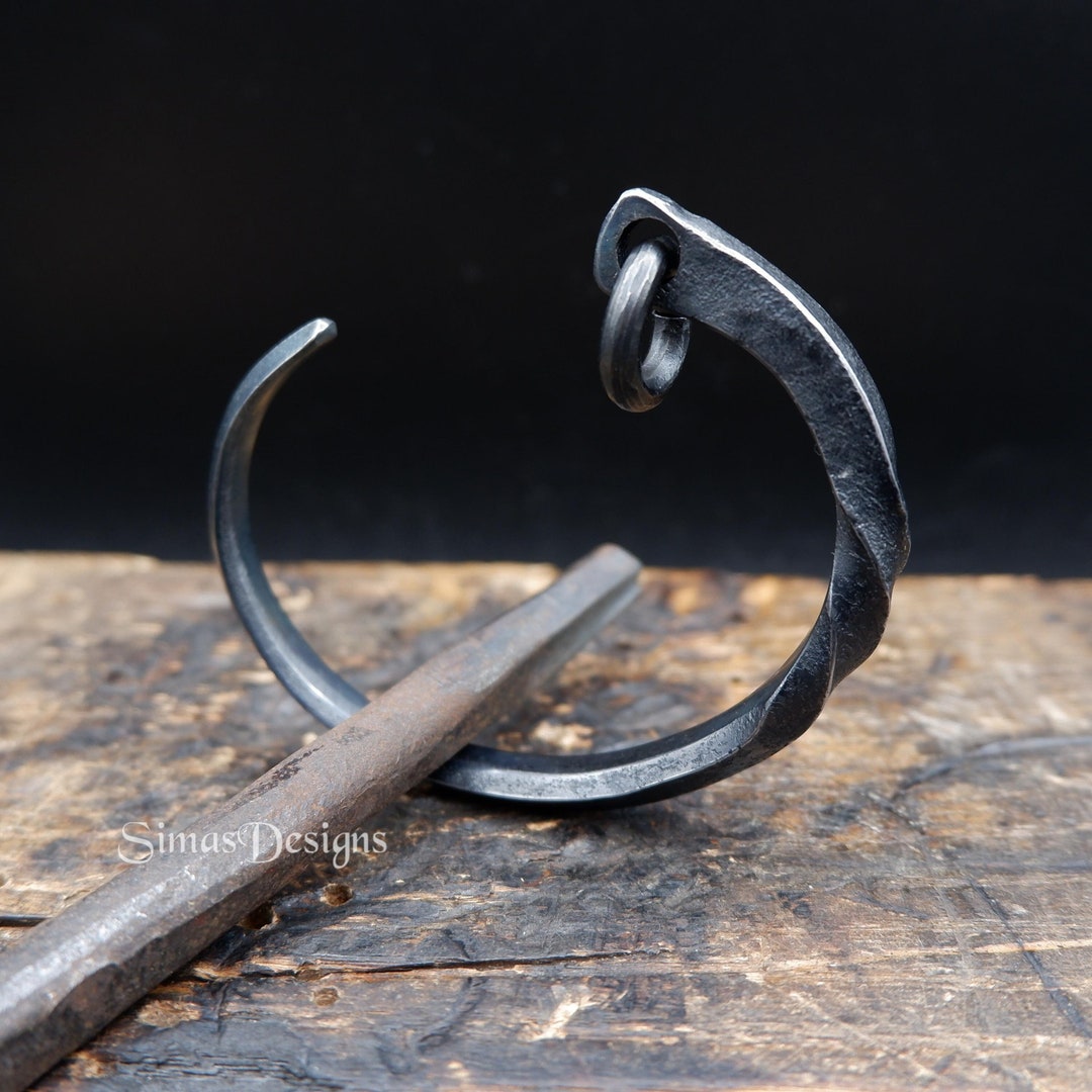 Hand Forged Triangular Iron Cuff Bracelet, Black Minimalist Style Men's ...
