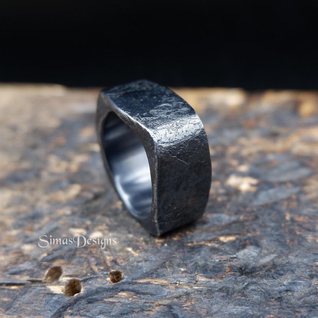 Wide Square Iron Ring, Men's Women's Geometric Ring, Unique Hand Forged ...