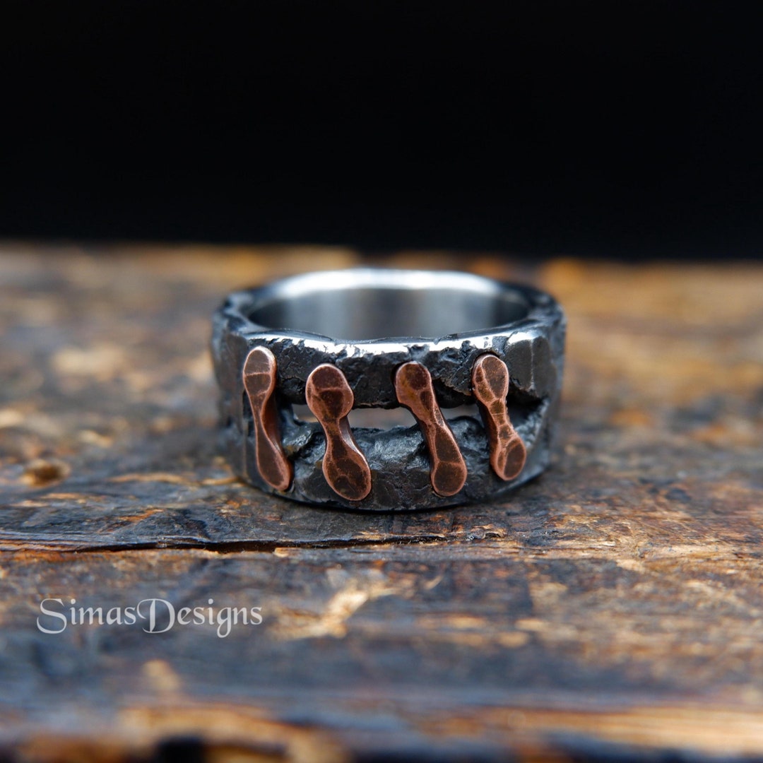 Impressive Wide Hand Forged Melted Stainless Steel and Copper Men's ...
