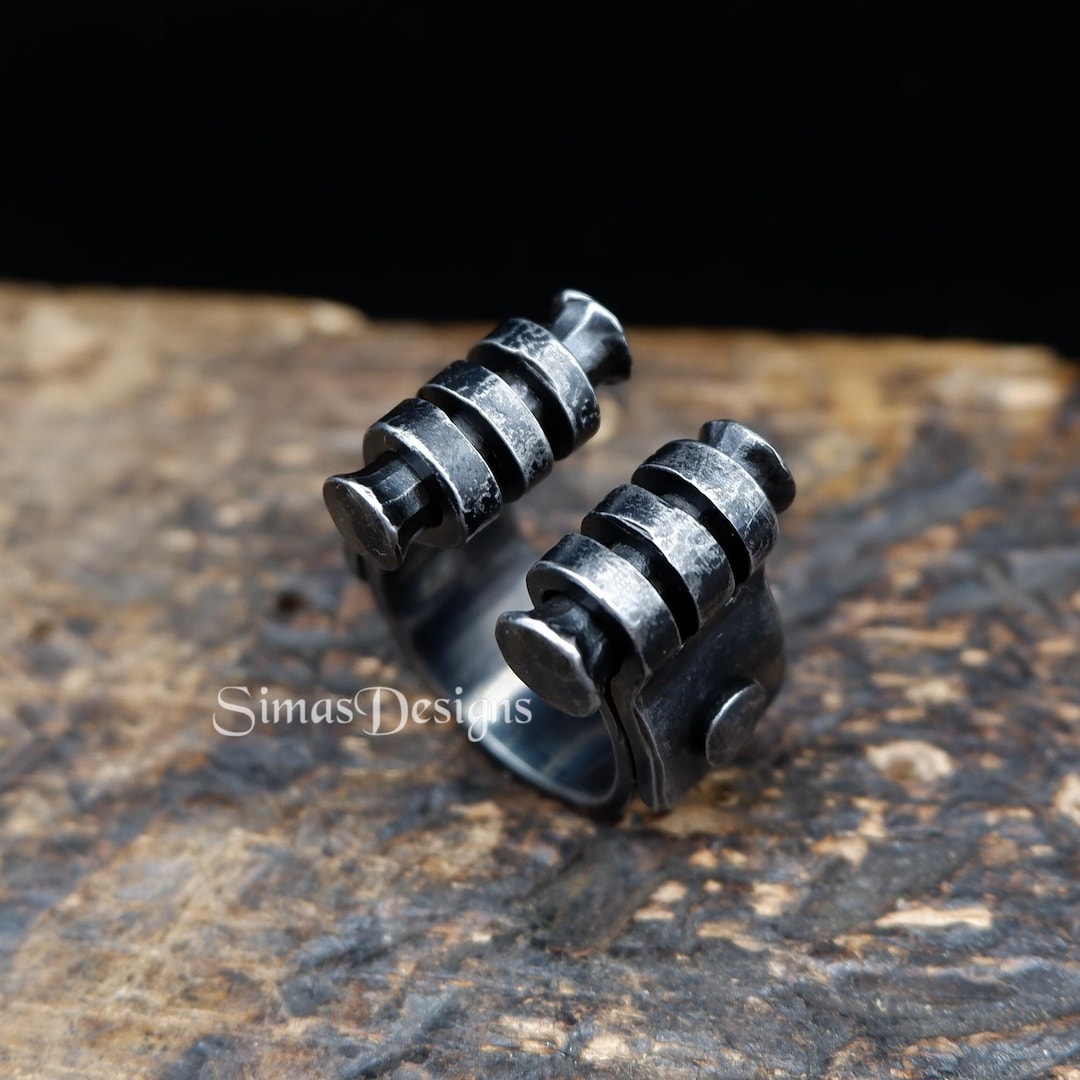 Solid Chunky Hand Forged Iron Ring for Man, Industrial Design Men's ...