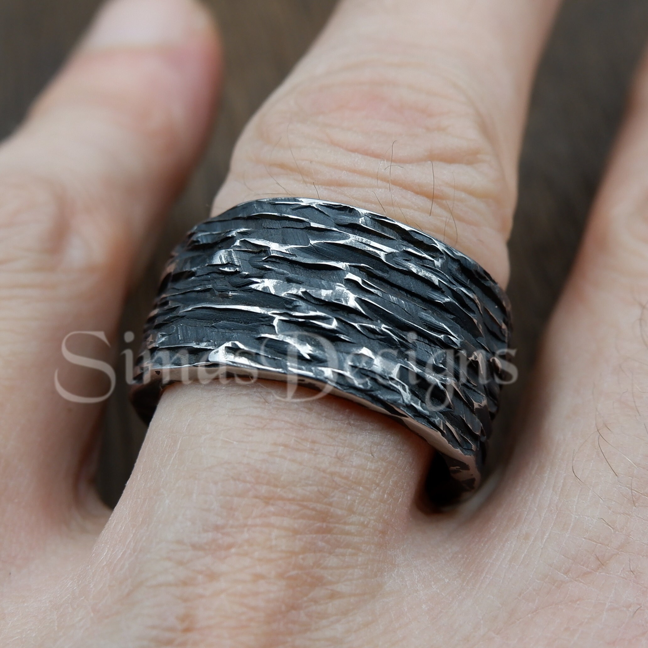 13mm Wide Ring Hammered Stainless Steel Ring Hand Forged | Etsy