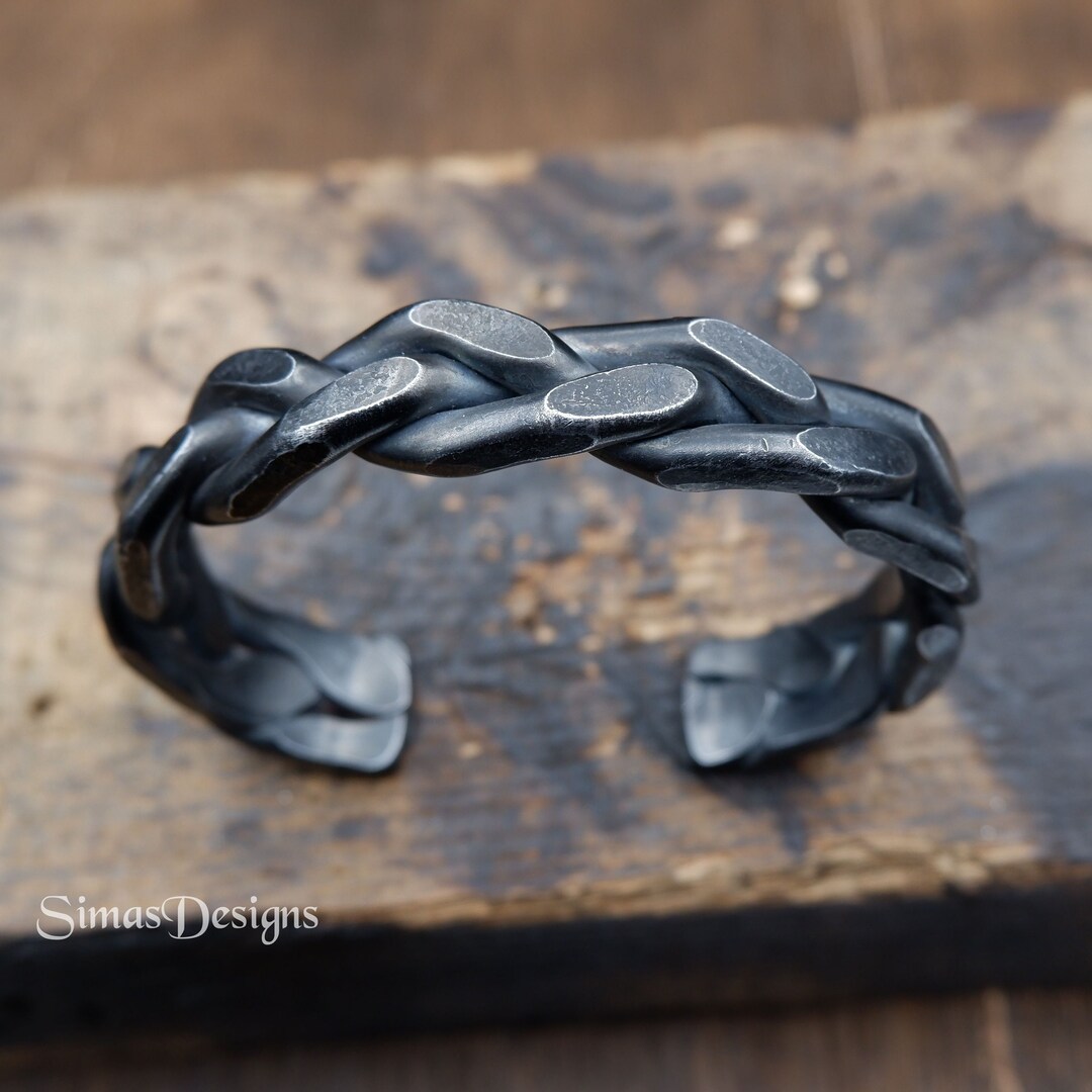 Iron Cuff Bracelet, Braided Cuff Bracelet, Hand Forged Bracelet, Men's ...