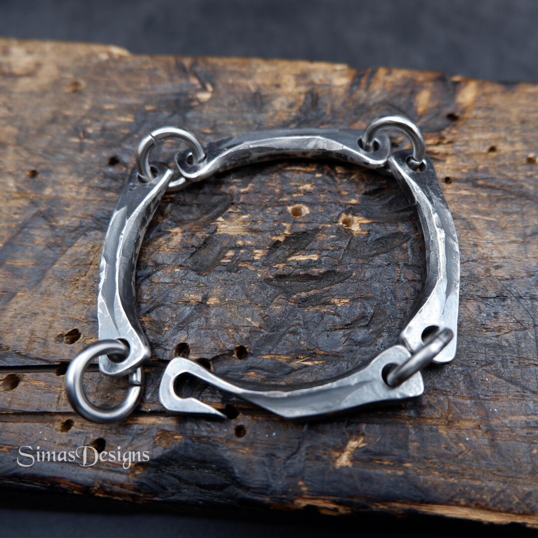 Stainless Steel Four Link and Chain Bracelet, Heavy Hand Forged Men's ...