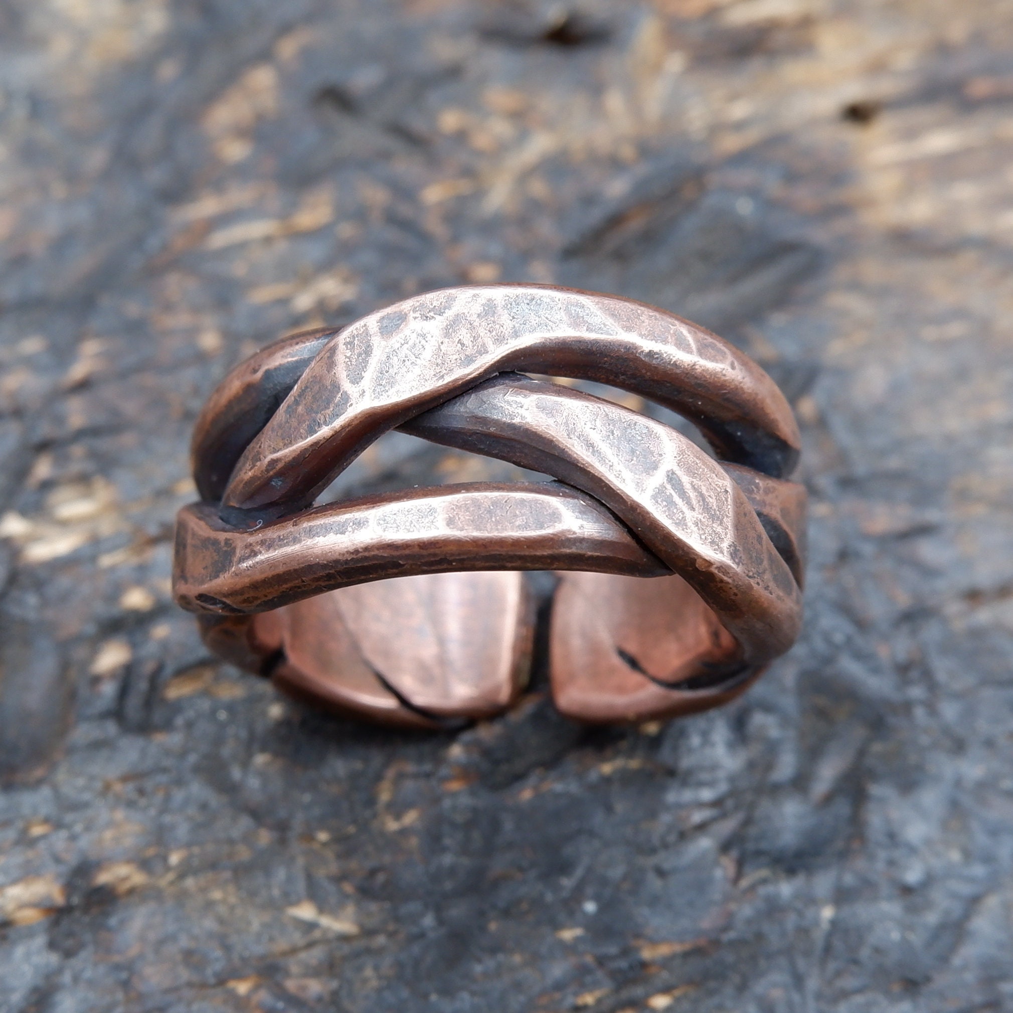 Braided oxidized copper ring Hand forged ring Pagan ring | Etsy