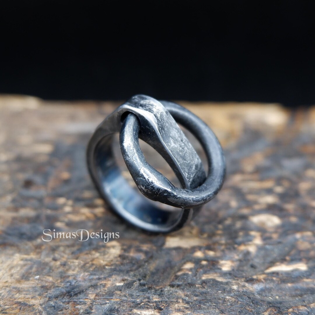 Hand Forged Iron Ring, Hammered Black Iron Ring for Women, Iron Wedding ...