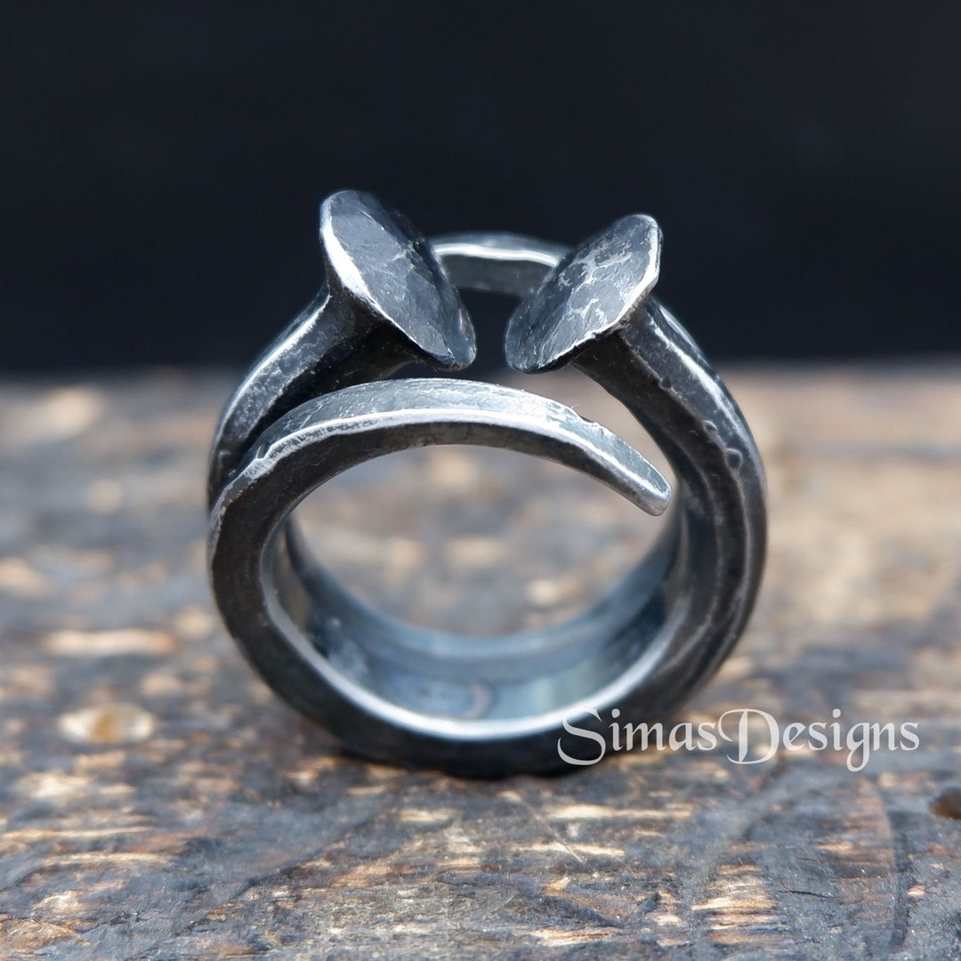Hand Forged Two Nails Iron Ring Pagan Ring Vikings Ring - Etsy