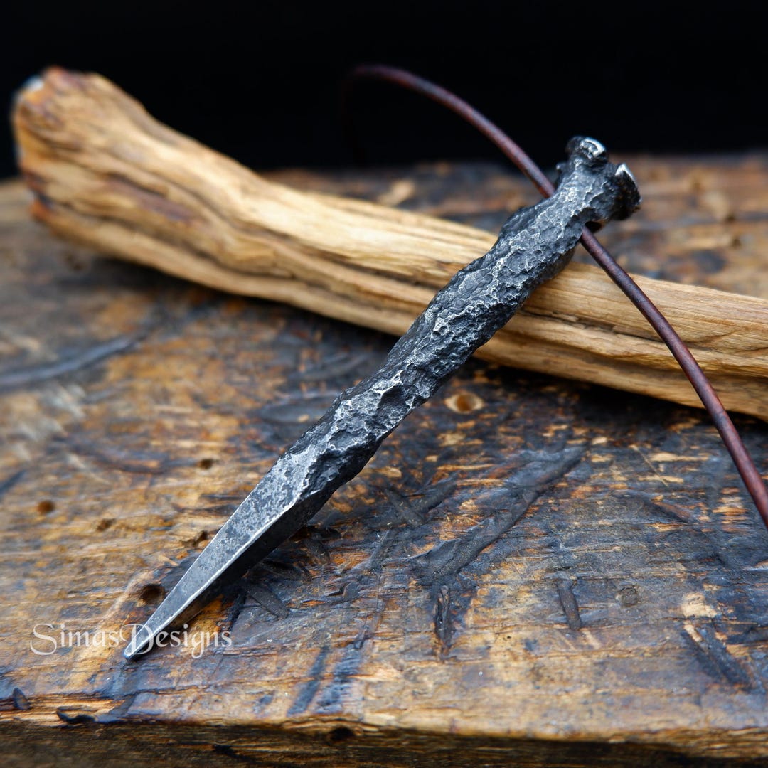 Black Hand Forged Iron Pin Nail Pendant, Pagan Goth Necklace, Iron ...