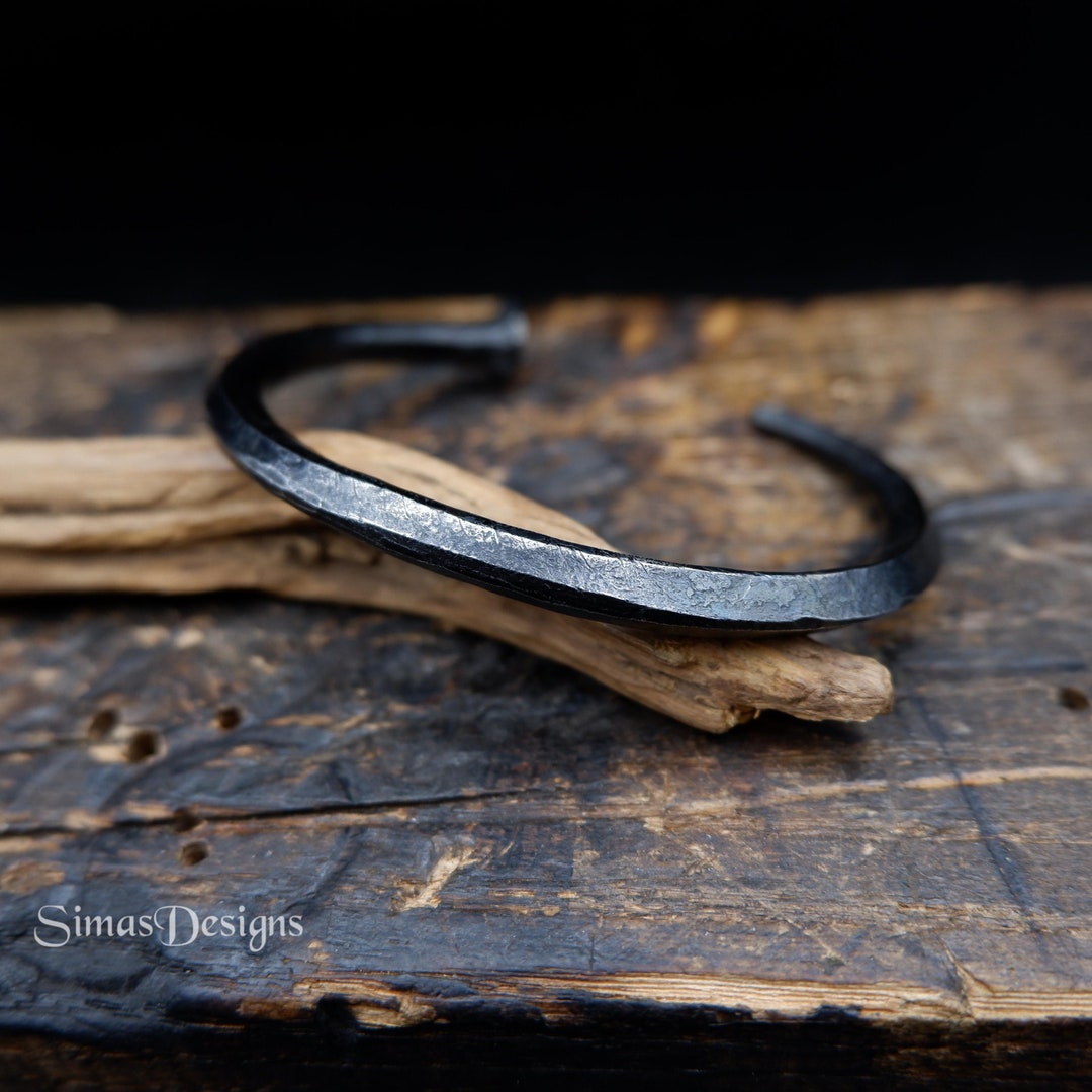 Rustic Hand Forged Black Iron Cuff Bracelet for a Man, Gothic Style ...
