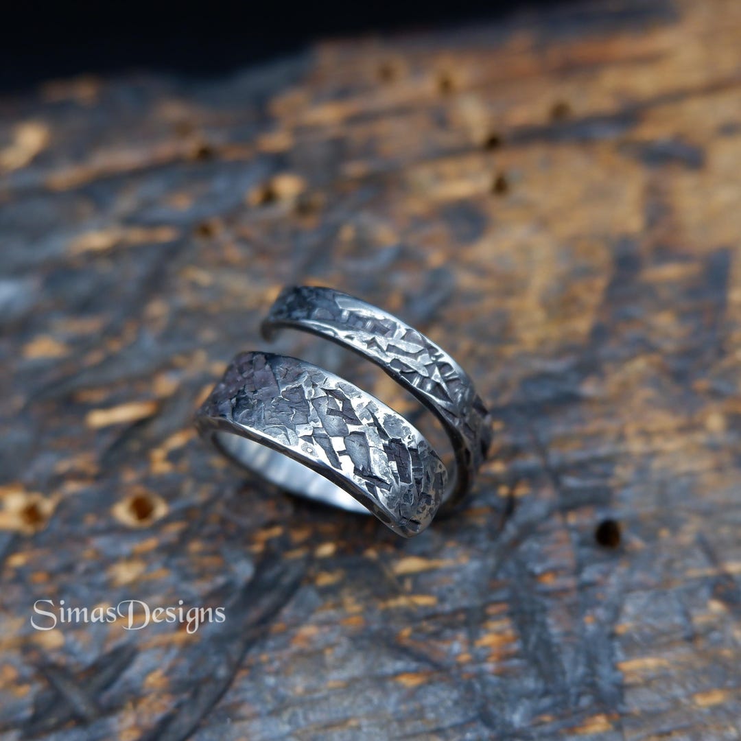 Hand-forged Textured Stainless Steel Wrap Ring, Unique Spiral Men's or ...