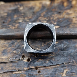 Wide Square Iron Ring, Men's Women's Geometric Ring, Unique Hand Forged ...