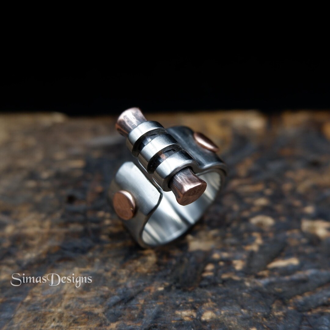 Brutalist Industrial Steampunk Men's Ring, Iron and Copper Ring, Unique ...