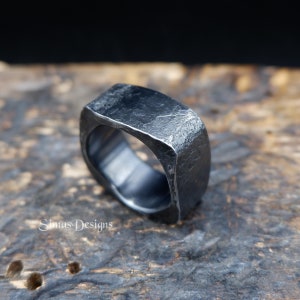 Wide Square Iron Ring, Men's Women's Geometric Ring, Unique Hand Forged ...