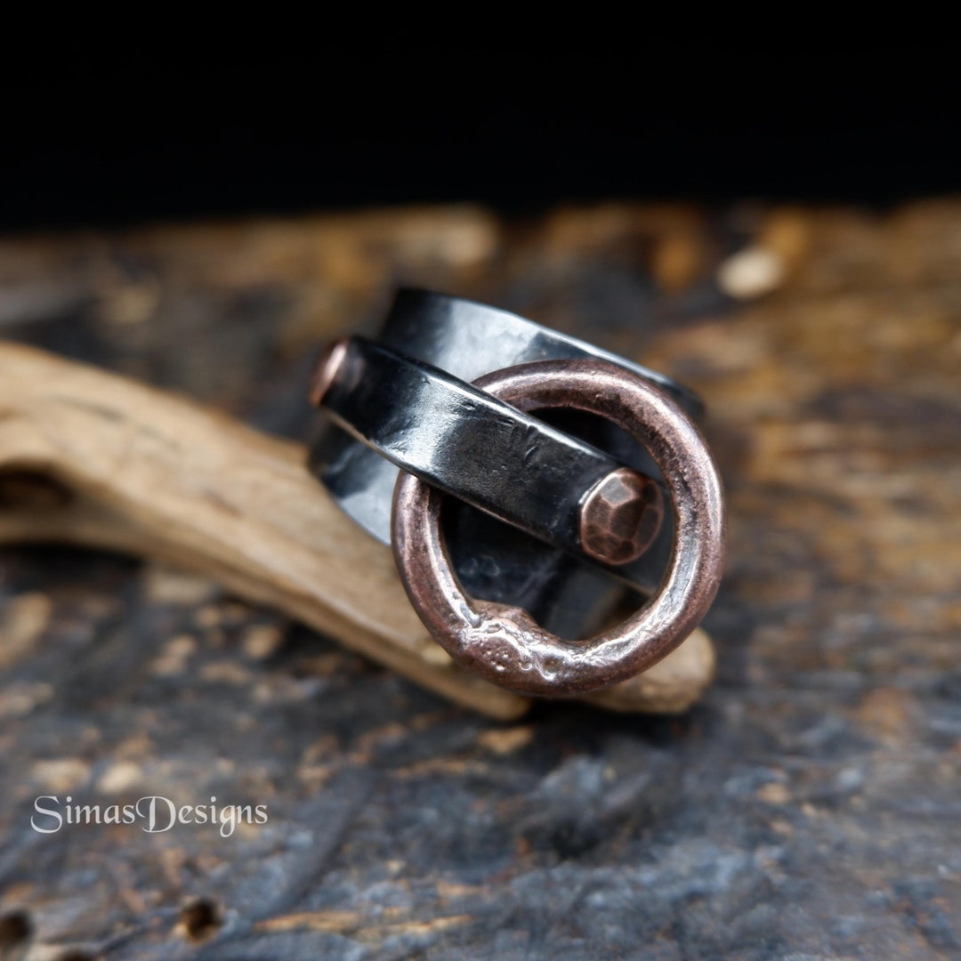 Industrial Style Stainless Steel and Copper Men's Ring, Unique Hand ...