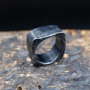 Wide Square Iron Ring, Men's Women's Geometric Ring, Unique Hand Forged ...