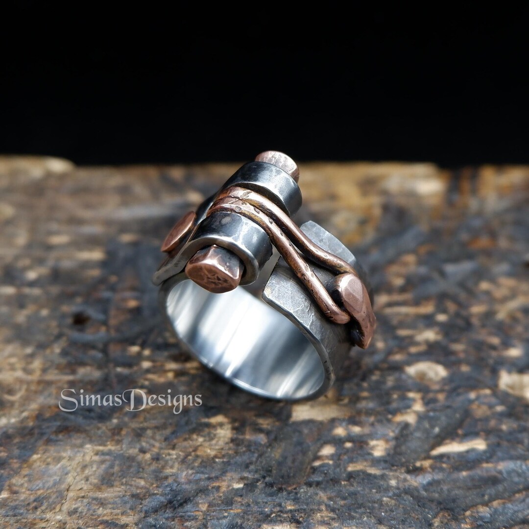 Industrial Steampunk Brutalist Ring Copper and Stainless Steel - Etsy