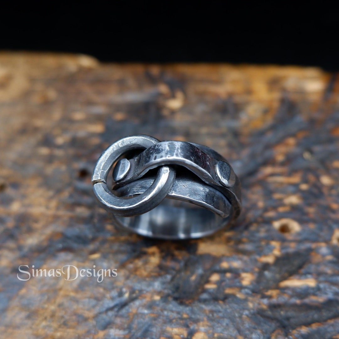 Hand-forged Industrial Stainless Steel Ring With Rotating Gear Element ...