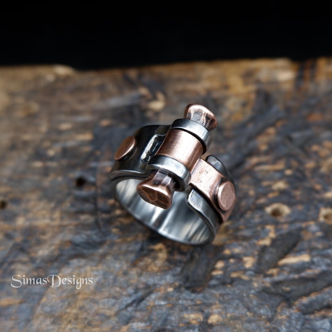 Brutalist Industrial Steampunk Ring Stainless Steel and Copper Ring ...
