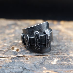 Wide Chunky Hand Forged Iron Ring for Men, Unique Hammered Black Iron ...