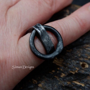 Hand Forged Iron Ring, Hammered Black Iron Ring for Women, Iron Wedding ...