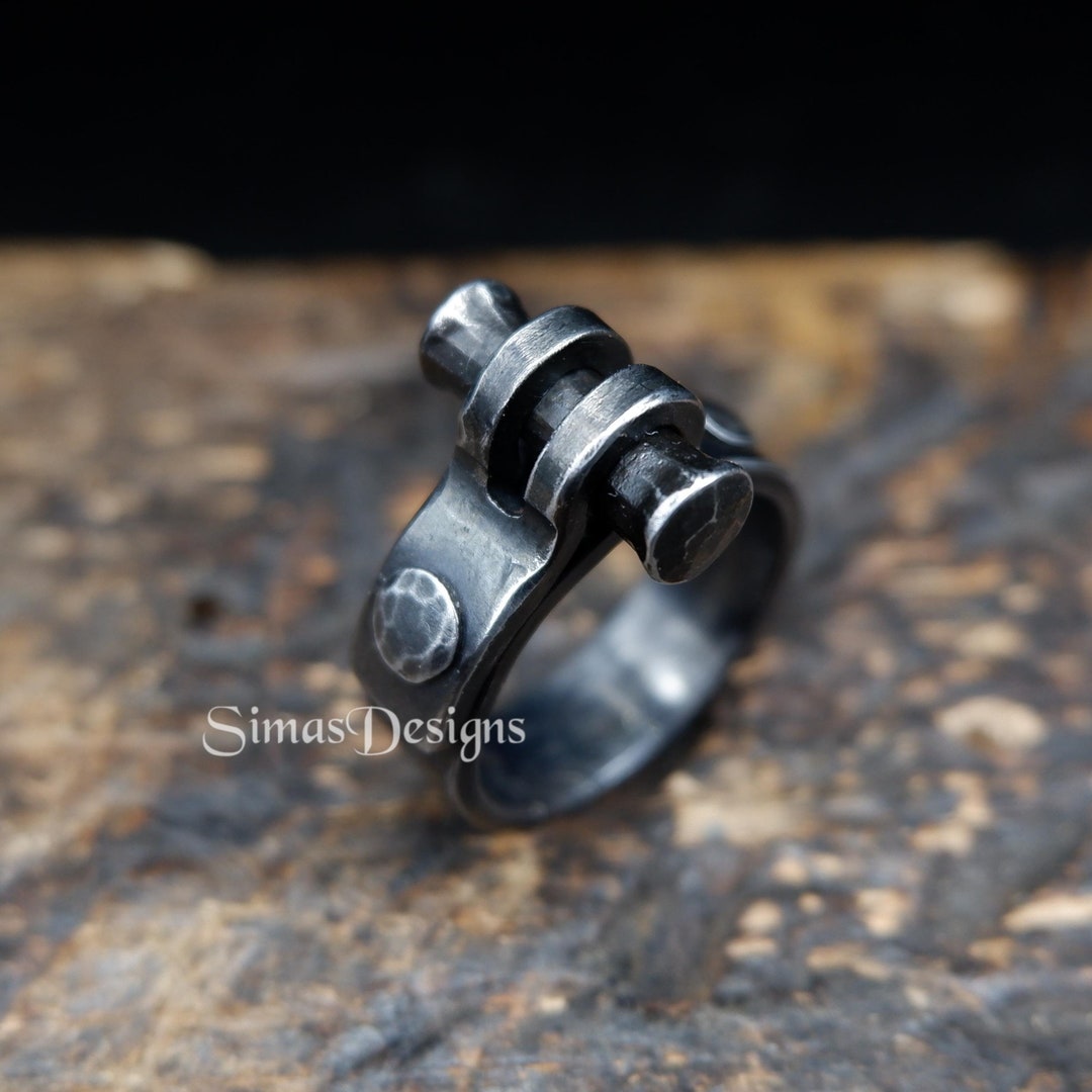Industrial Hand Forged Iron Ring, Unique Hammered Black Iron Ring, 6th ...