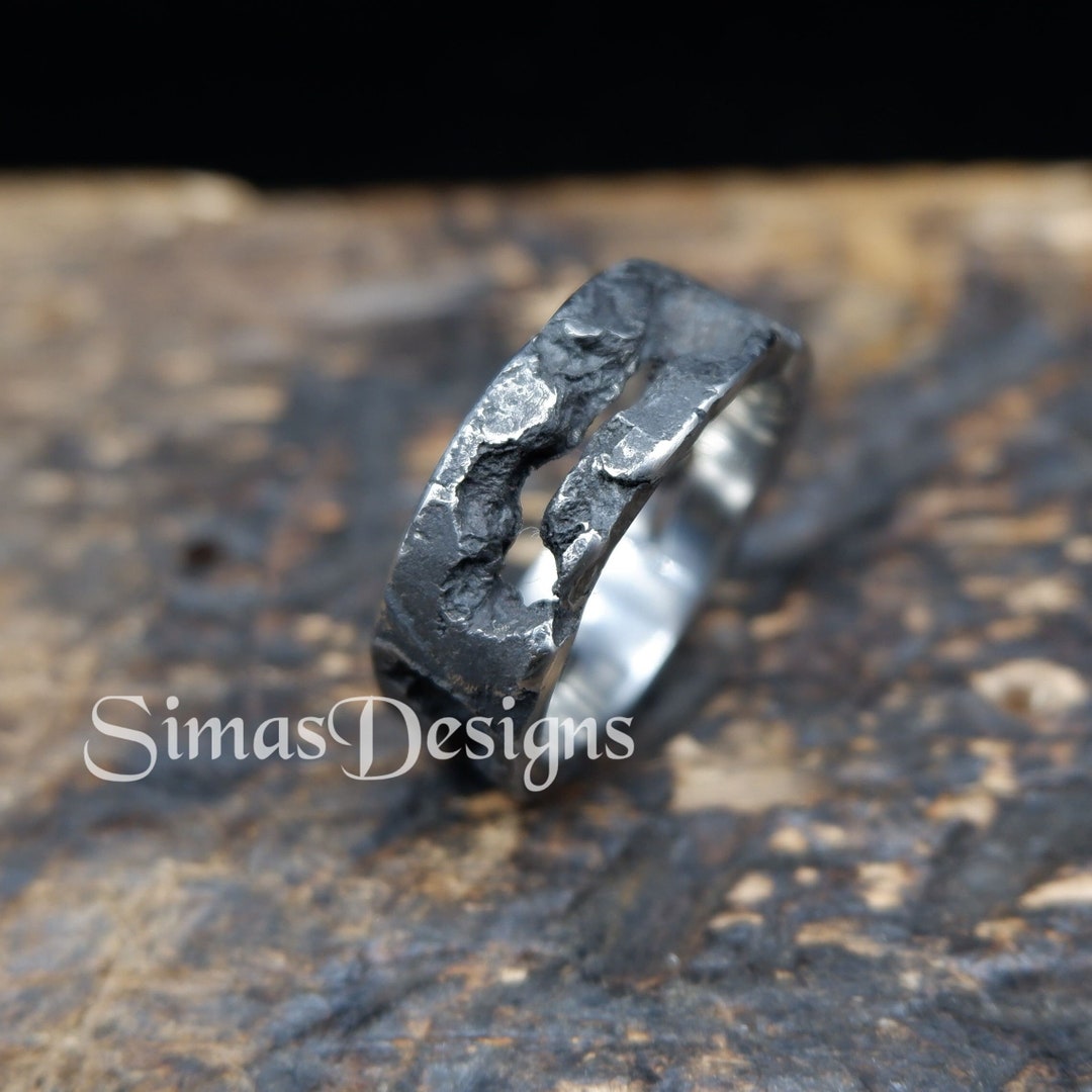 Lava Ring Molten Men's Stainless Steel Ring, Textured Ring, Hand Forged ...