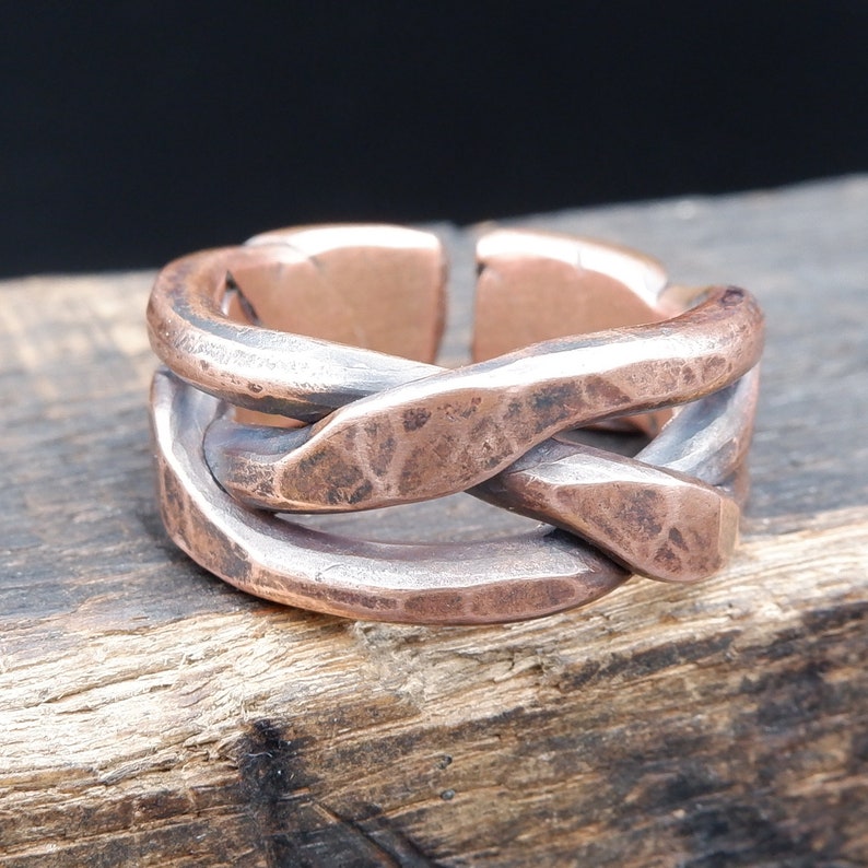 Braided Oxidized Copper Ring, Hand Forged Ring, Pagan Ring, Viking Ring ...