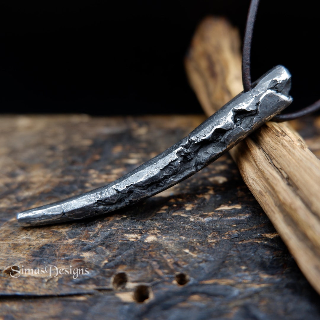 Hand Forged Melted Stainless Steel Fang Pendant, Unique Pendant ...