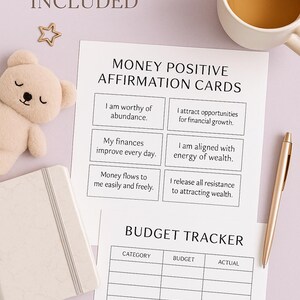 Money Affirmation Cards & Budget Sheet: Financial Wellness Printables ...