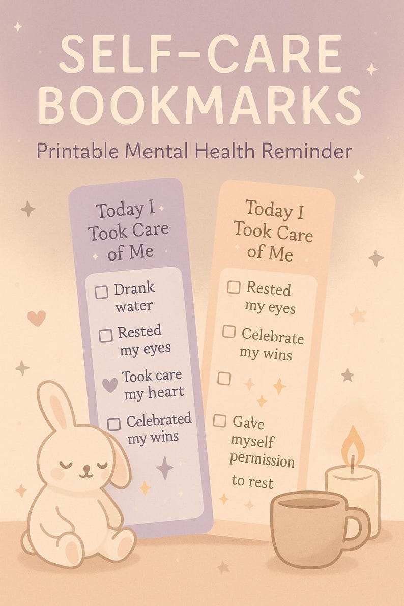 Self-care Bookmark Checklist: Printable Mental Health Reminder (digital ...