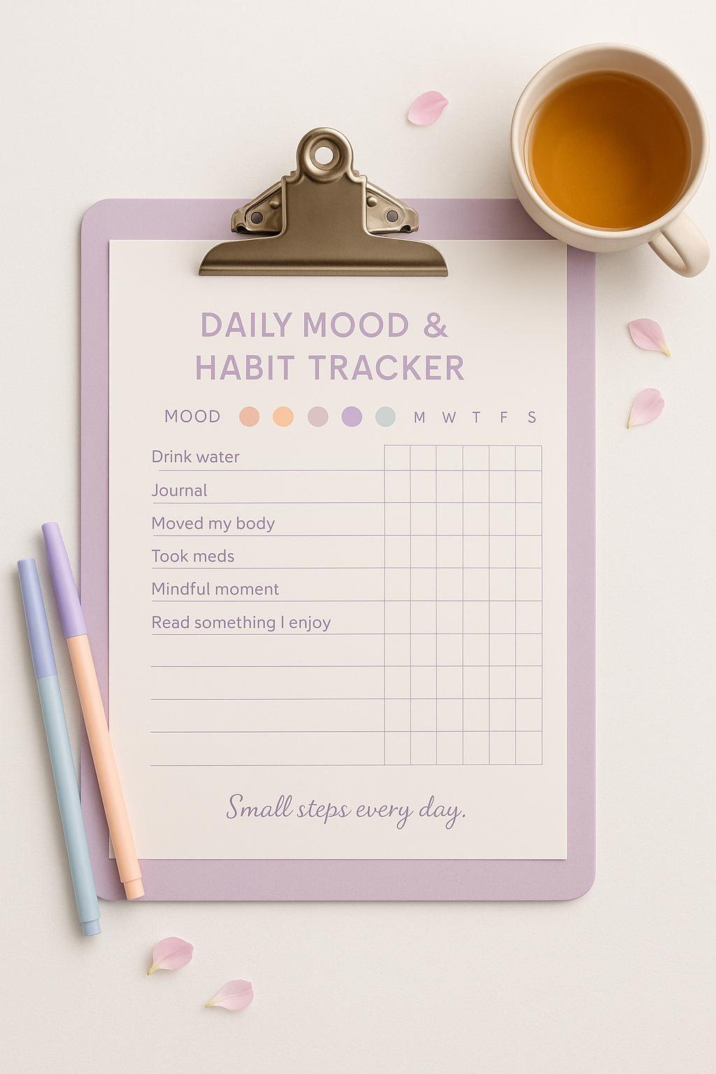 Daily Mood & Habit Tracker – Pastel Self-care Printable for Emotional ...