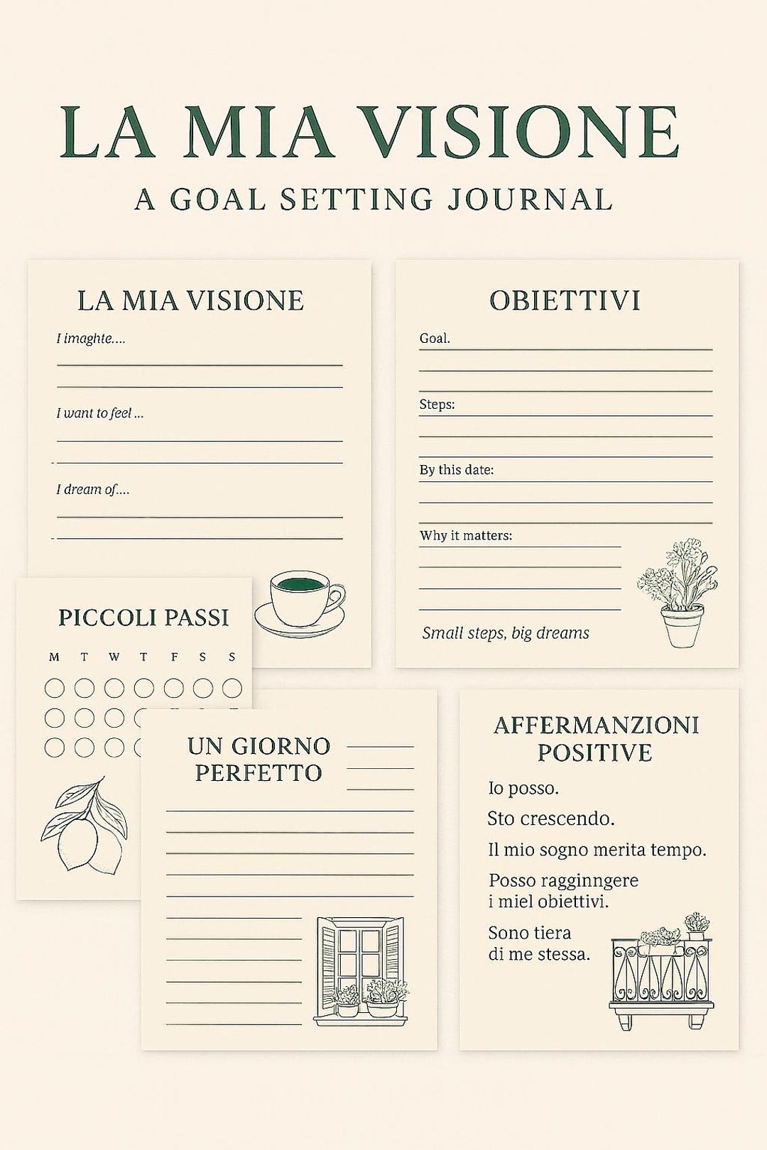 Goal Setting Italian Style Printable Self Growth Planner and ...