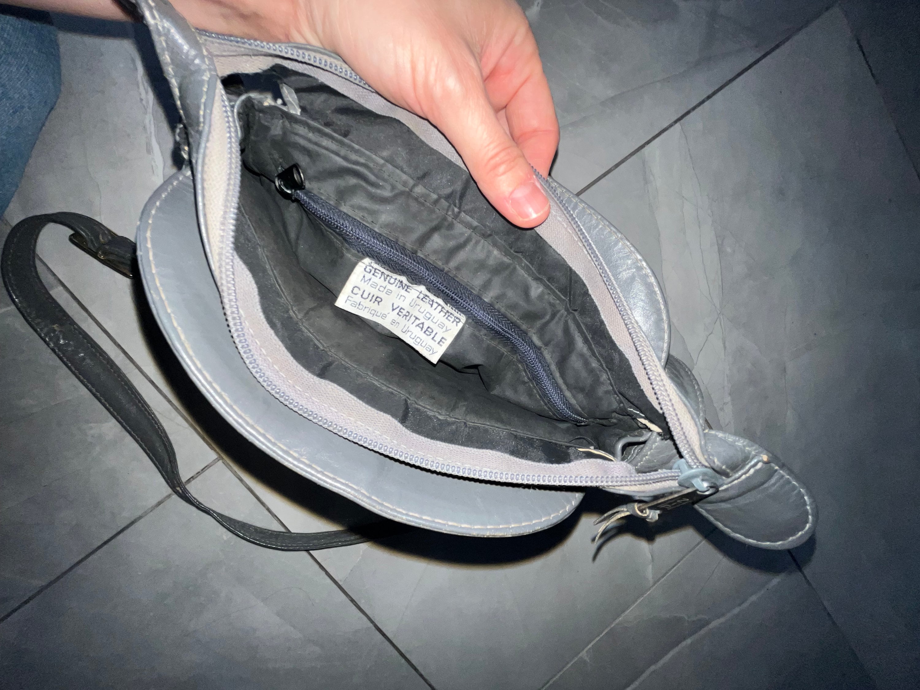 Vintage Genuine Leather Grey Side Sling - Etsy