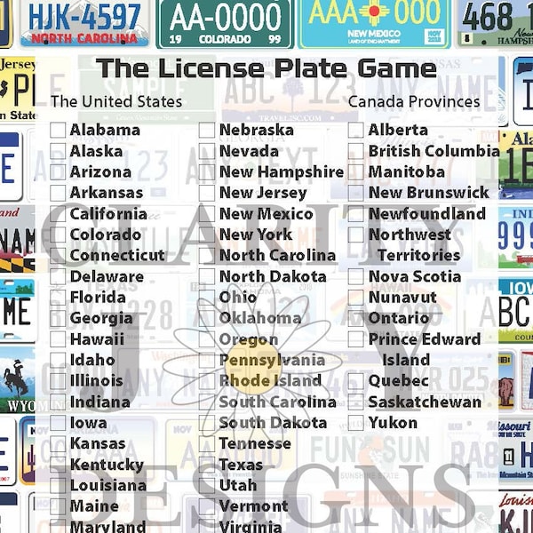 Printable Road Trip Game Licence Plate - Etsy