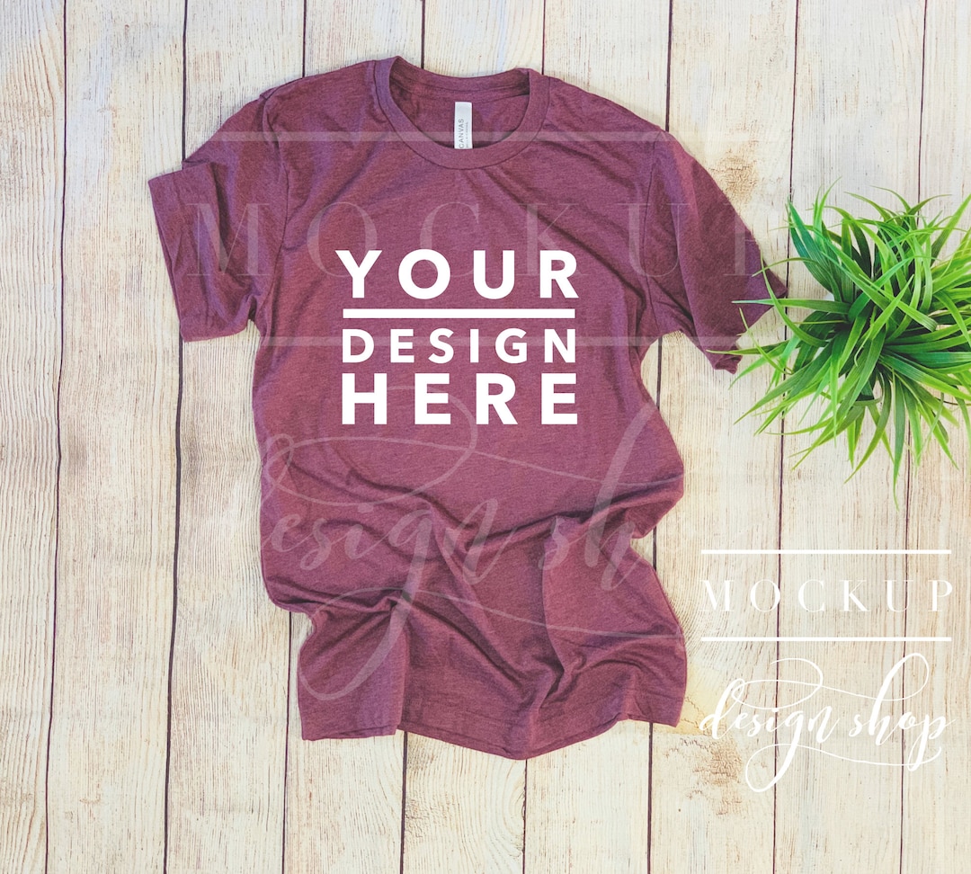 HEATHER MAROON Bella Canvas 3001 Mockup / Bleached T Shirt / Trending ...