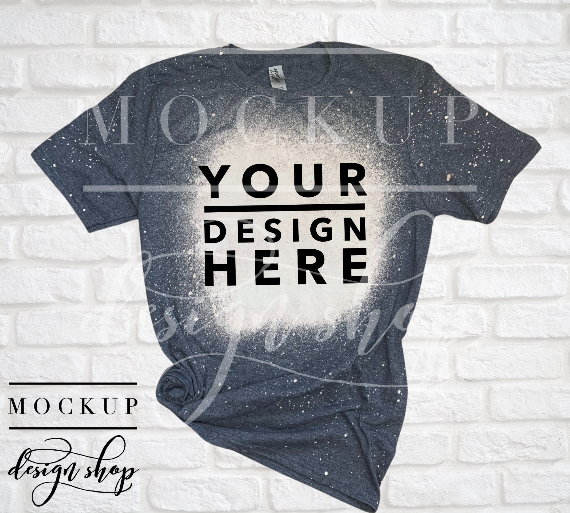 Bleach Gildan Heather Navy Mockup Bleached T Shirt Trending Now