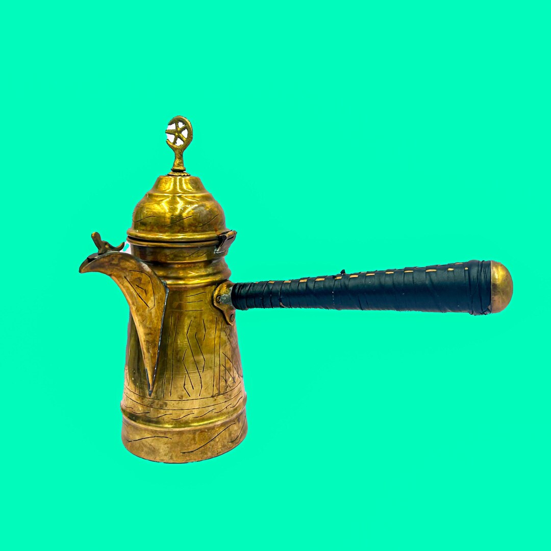 Vintage Middle Eastern Brass Dallah Coffee Pot, Hand-etched Arabic ...