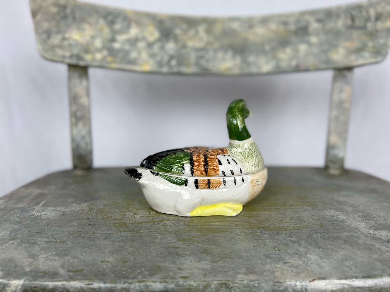 Porcelain Duck Box Trinket Vintage Hand Painted Ceramic Mallard Jewelry ...