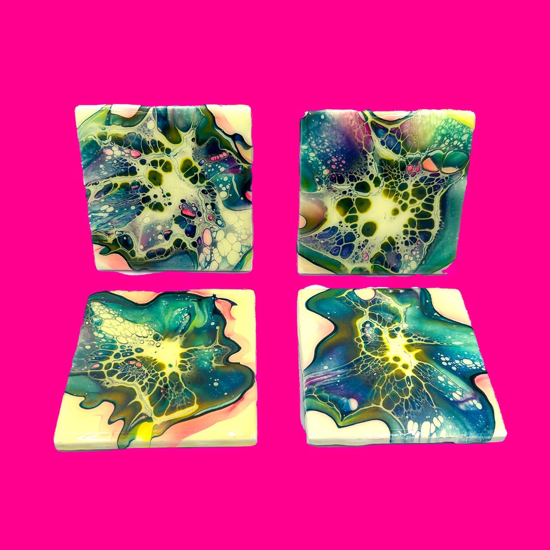 Vintage Hand-poured Acrylic Art Drink Coasters - Set of 4 - Unique ...