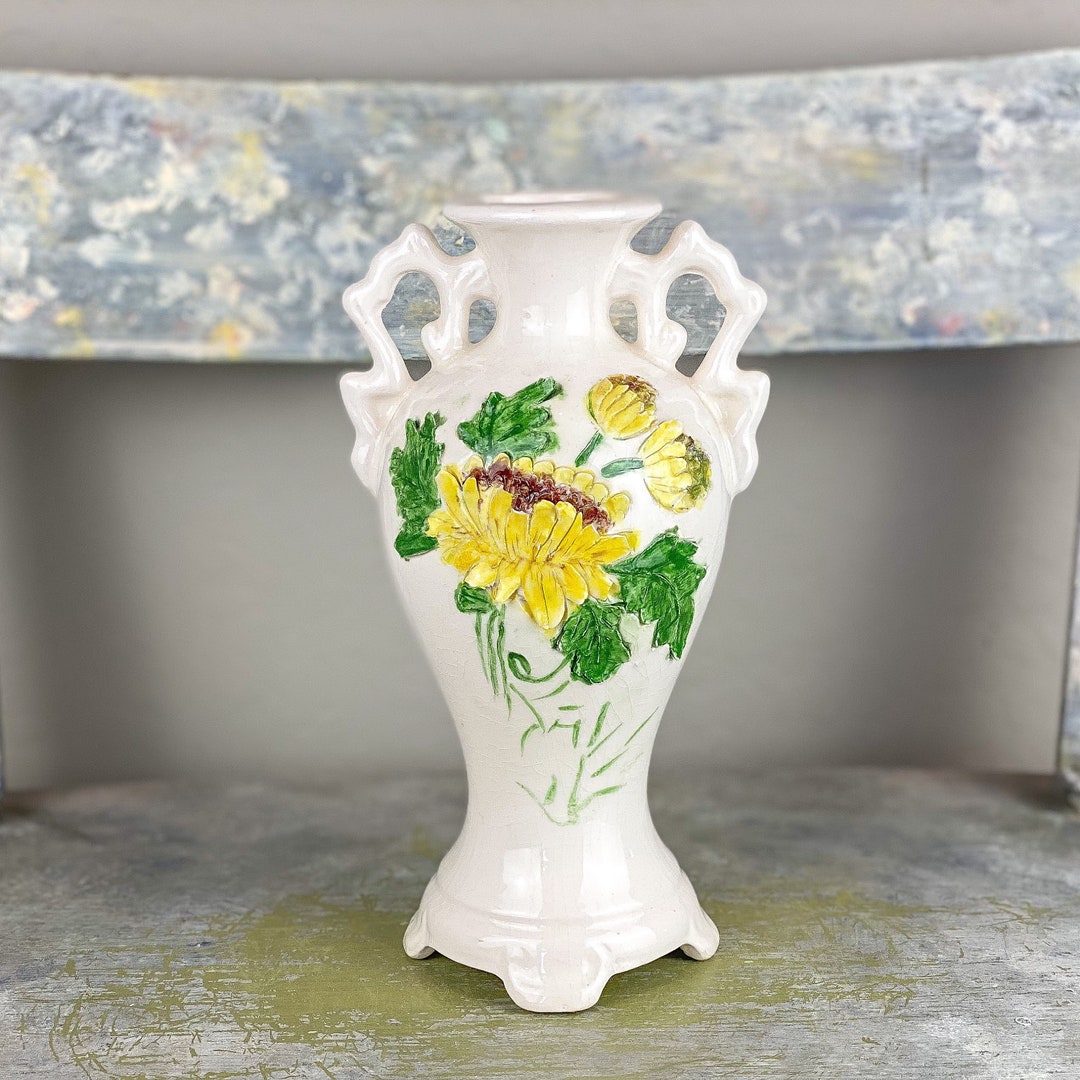 Vintage 70s Artist Signed “RP 78” Yellow Cream Floral Studio Sunflower ...