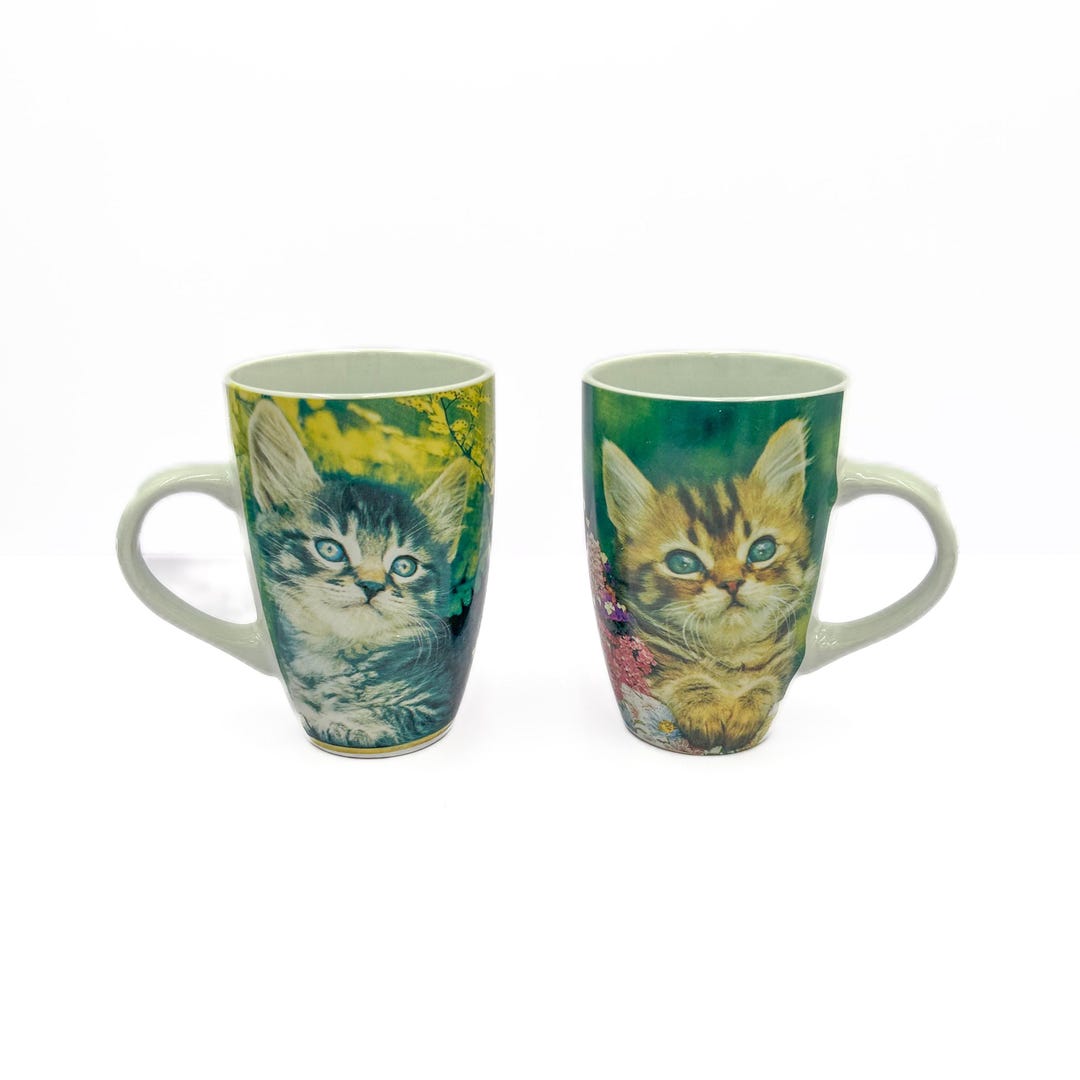 Adorable Vintage Set of 90s Kitten Kitty Mugs CATS & Flowers Design - Etsy