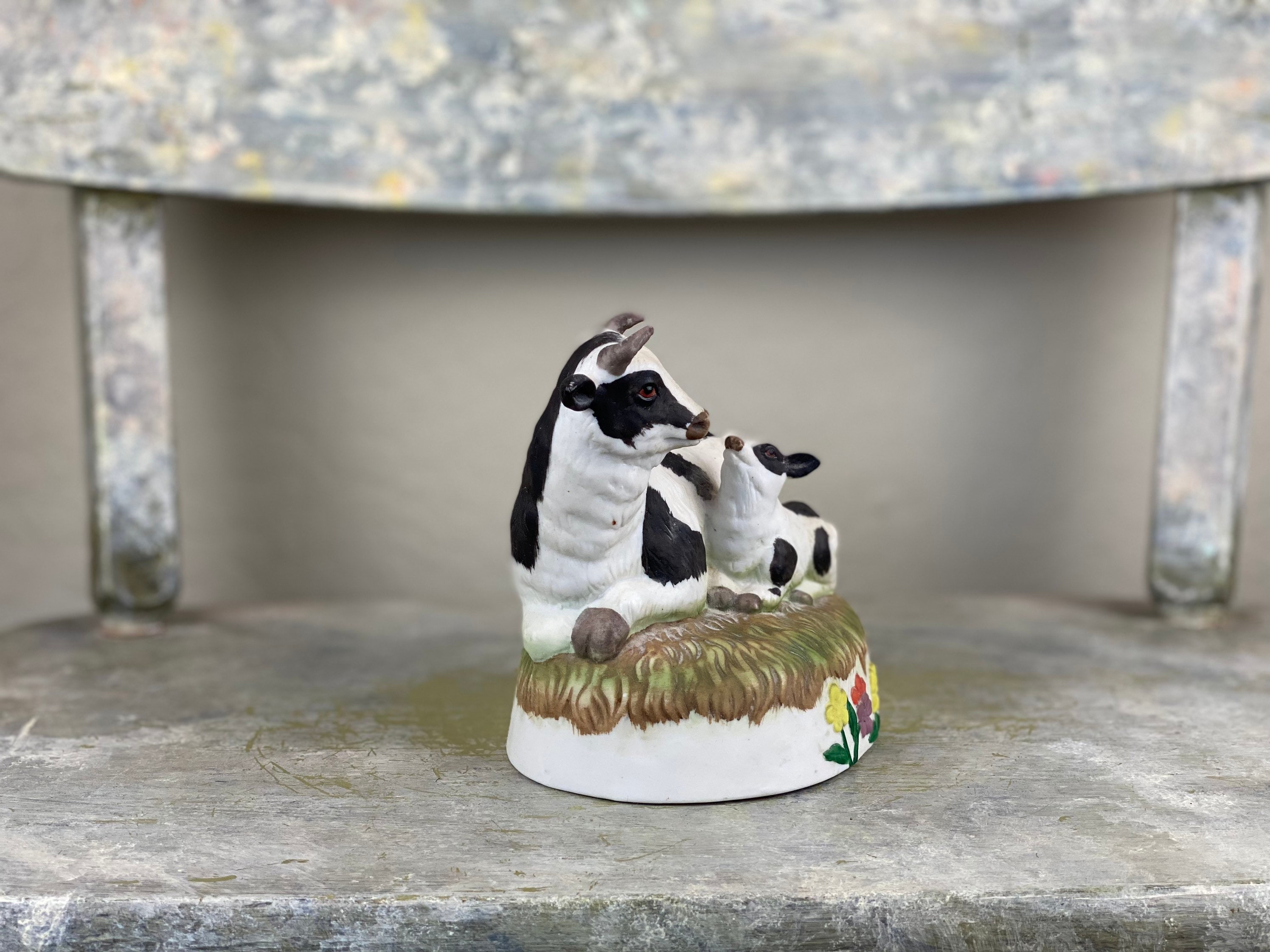 Ceramic Holstein Dairy Cow and Calf Sculpture Table Top - Etsy