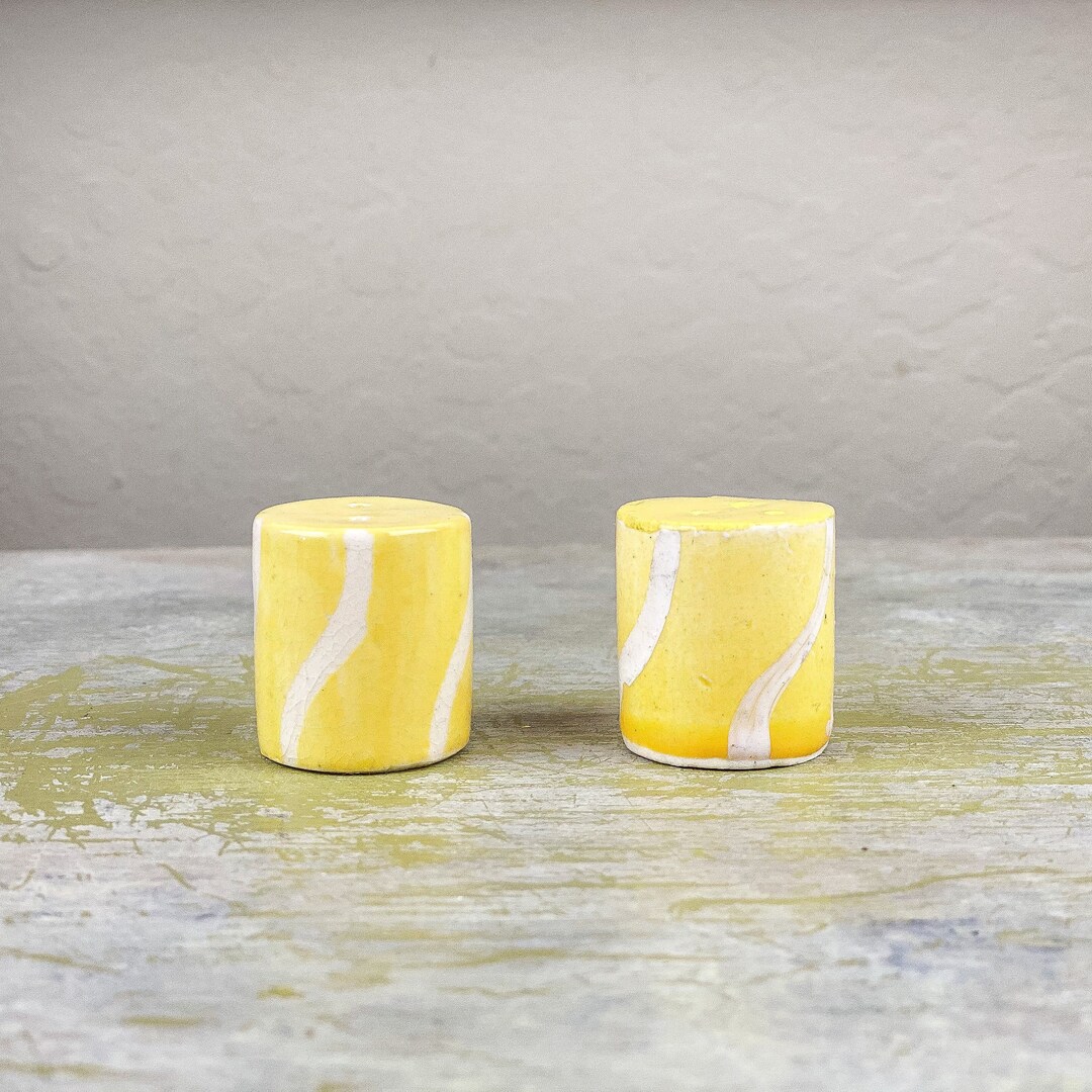 Tiny Mid Century Modern Marble Yellow Ceramic Salt Pepper Set Retro ...