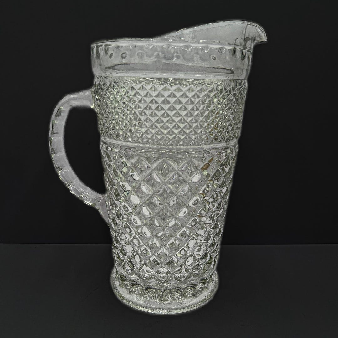 Vintage ANCHOR HOCKING Wexford Crystal Glass Pitcher 64 Oz Diamond ...